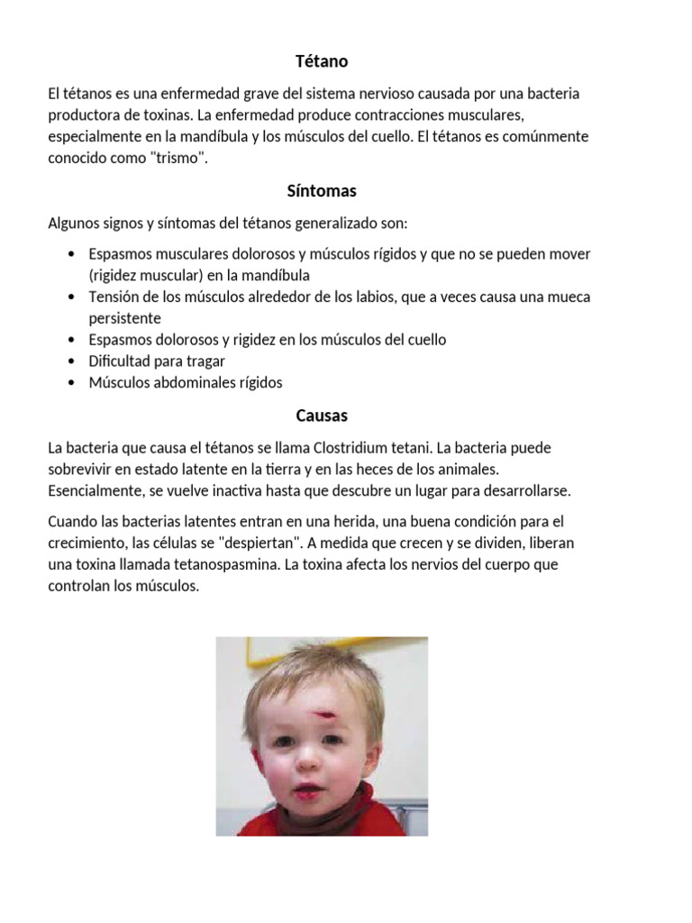 Tétano | PDF | Epidemiología | Enfermedades y trastornos