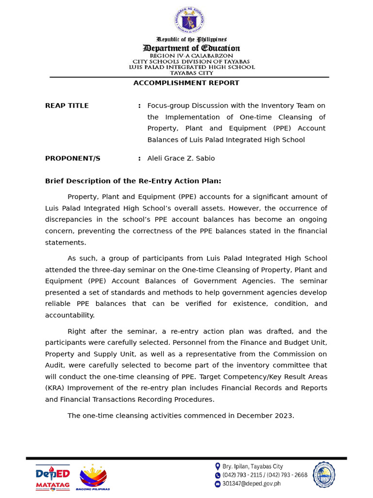 REAP Accomplishment Report-GFMIC | PDF | Business | Business Economics