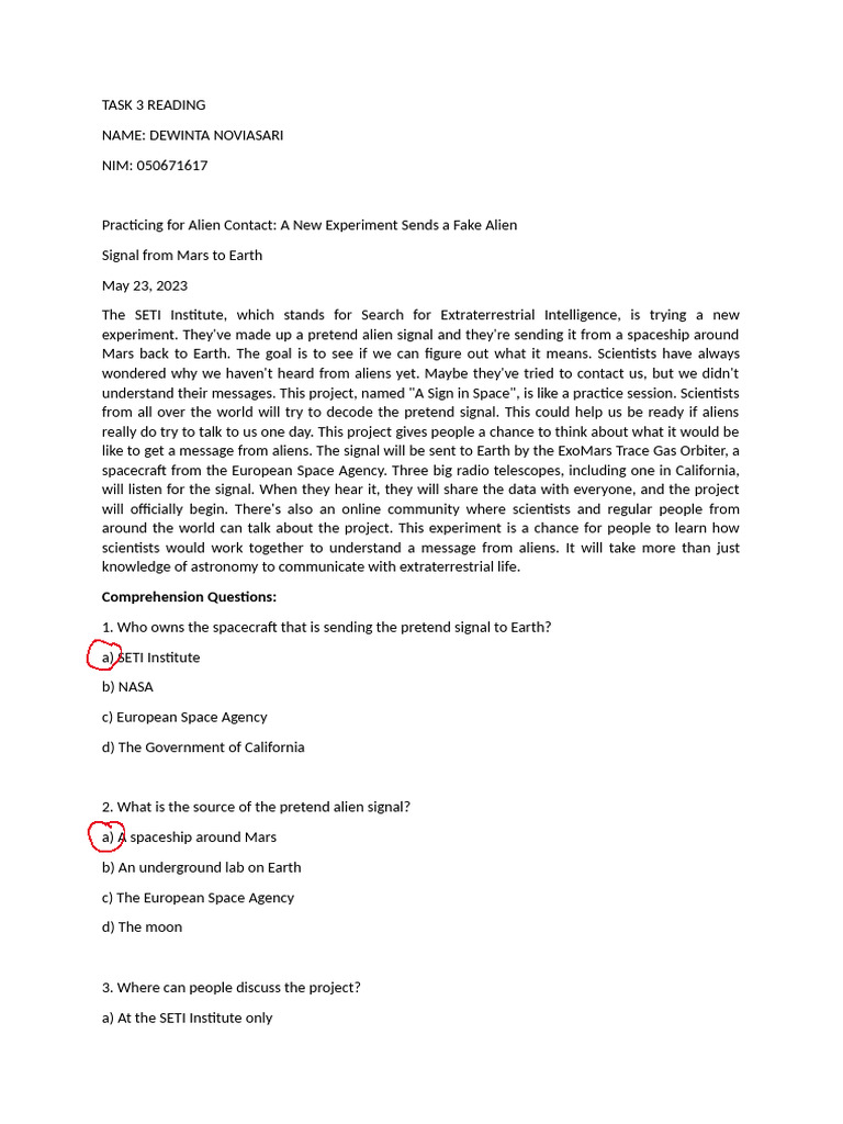 Task 3 Reading | PDF | Extraterrestrial Life | Astronomy
