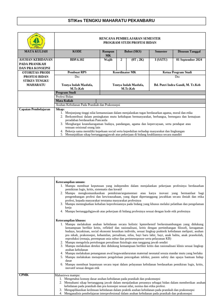 RPS Stase Prakonsepsi Dan Pranikah | PDF