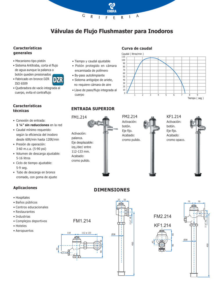 Ficha Tecnica Fluxometros Flushmaster FM1.214 (INODORO) | PDF