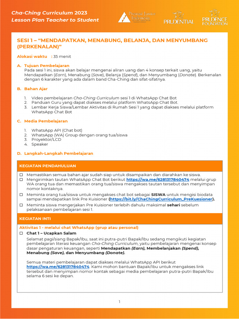 Cha-Ching Curriculum - Lesson Plan - Teacher To Student - in Class ...