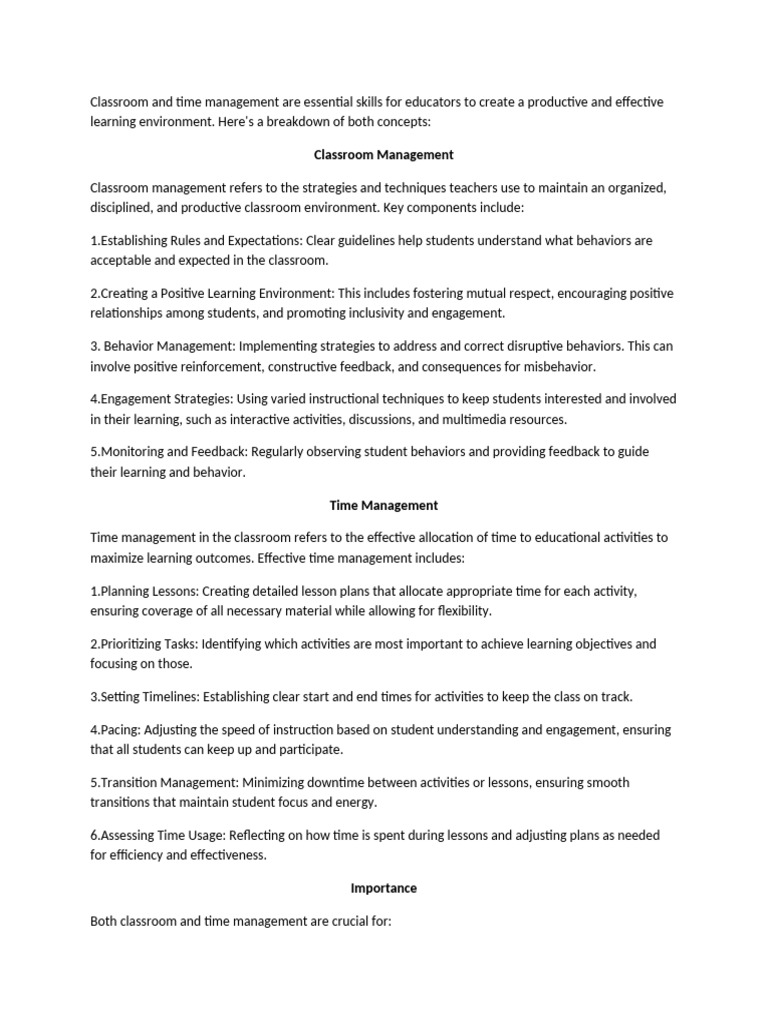 Classroom and Time Management Essentials | PDF | Classroom Management ...