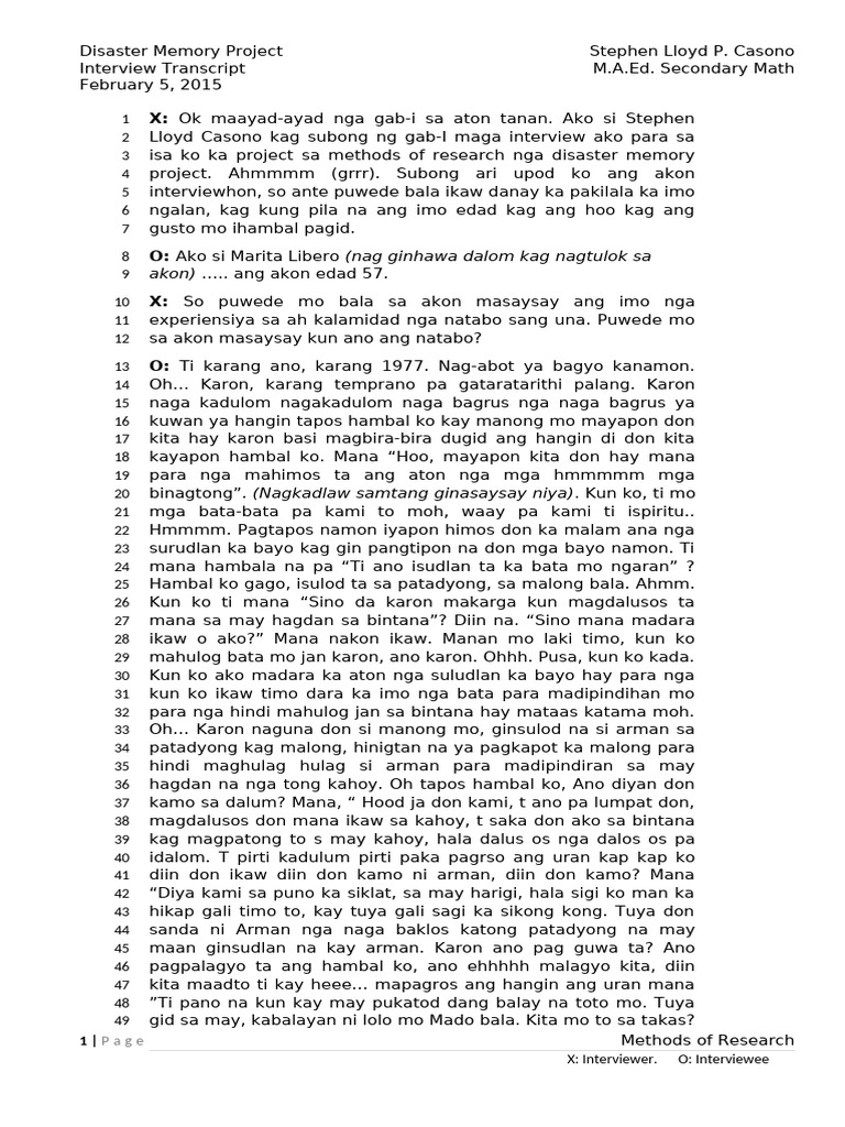 Narrative (Disaster Memory Project) | PDF