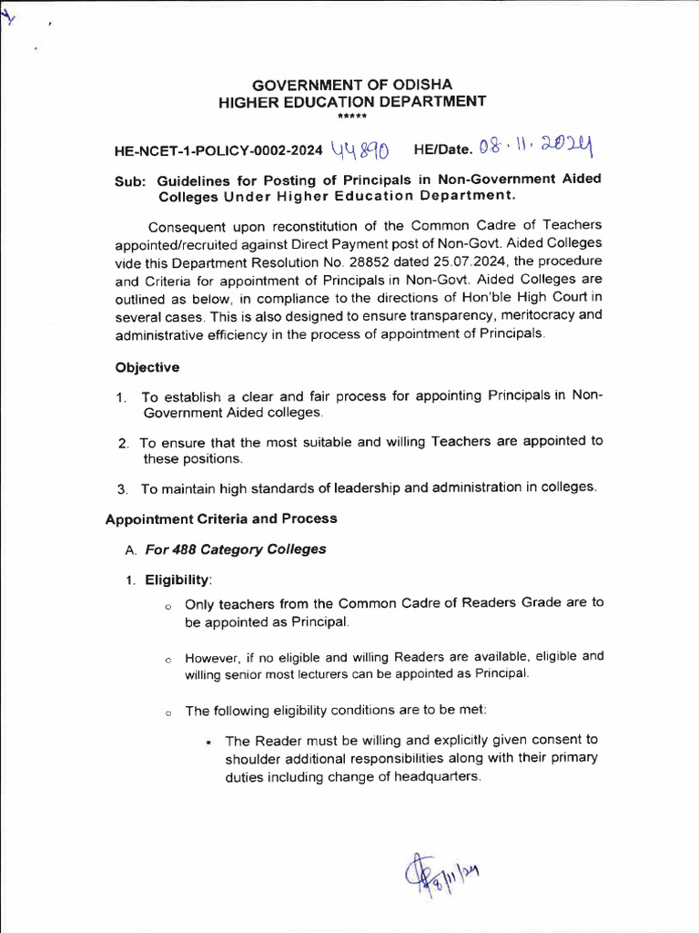 Guidelines for Principal Appointments in Odisha | PDF | Governance ...