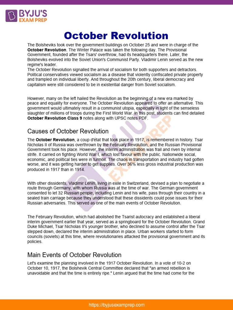 October Revolution Upsc Notes 70 | PDF | Vladimir Lenin | Political ...