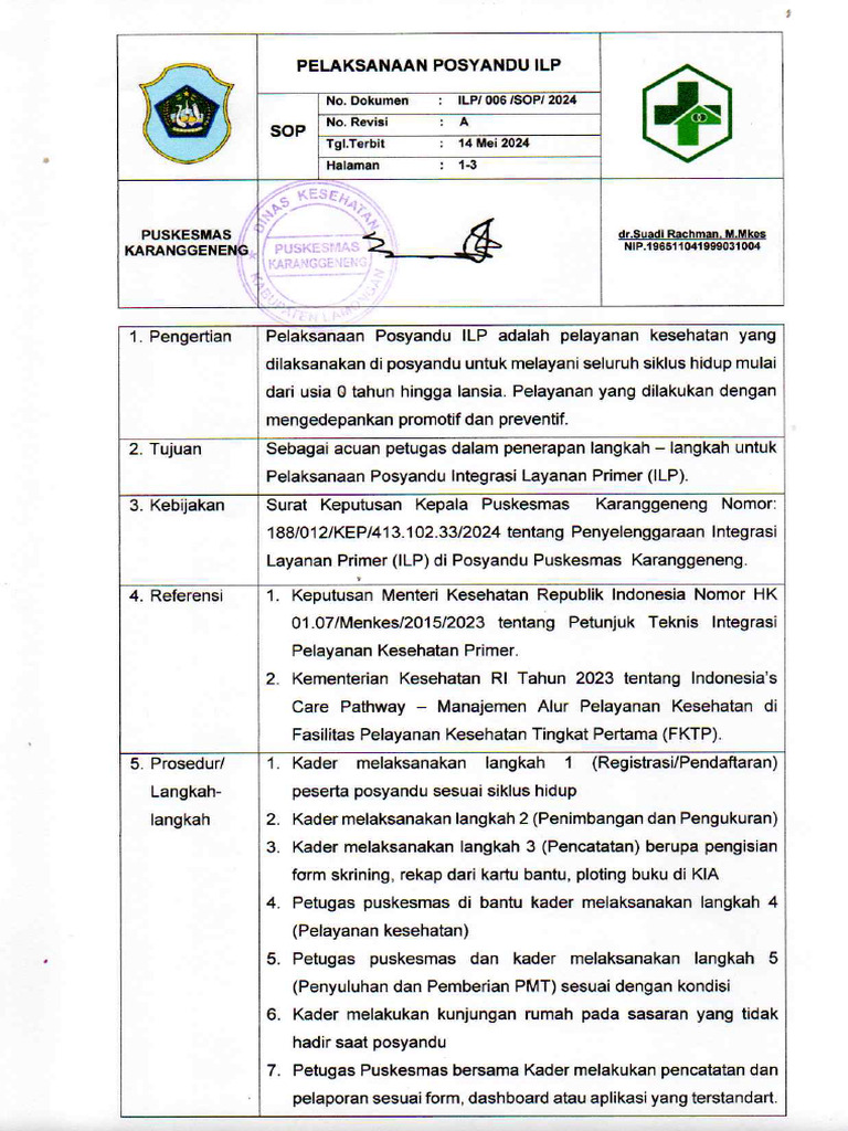 Sop Pelaksanaan Posyandu Ilp | PDF