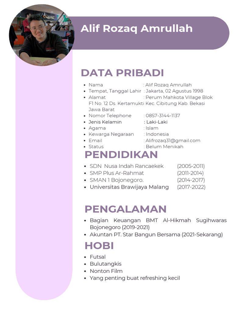 CV Alif Rozaq Amrullah | PDF