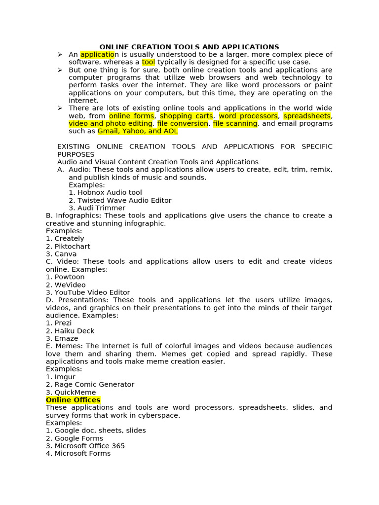 Online Creation Tools and Applications | PDF | Application Software | World Wide Web