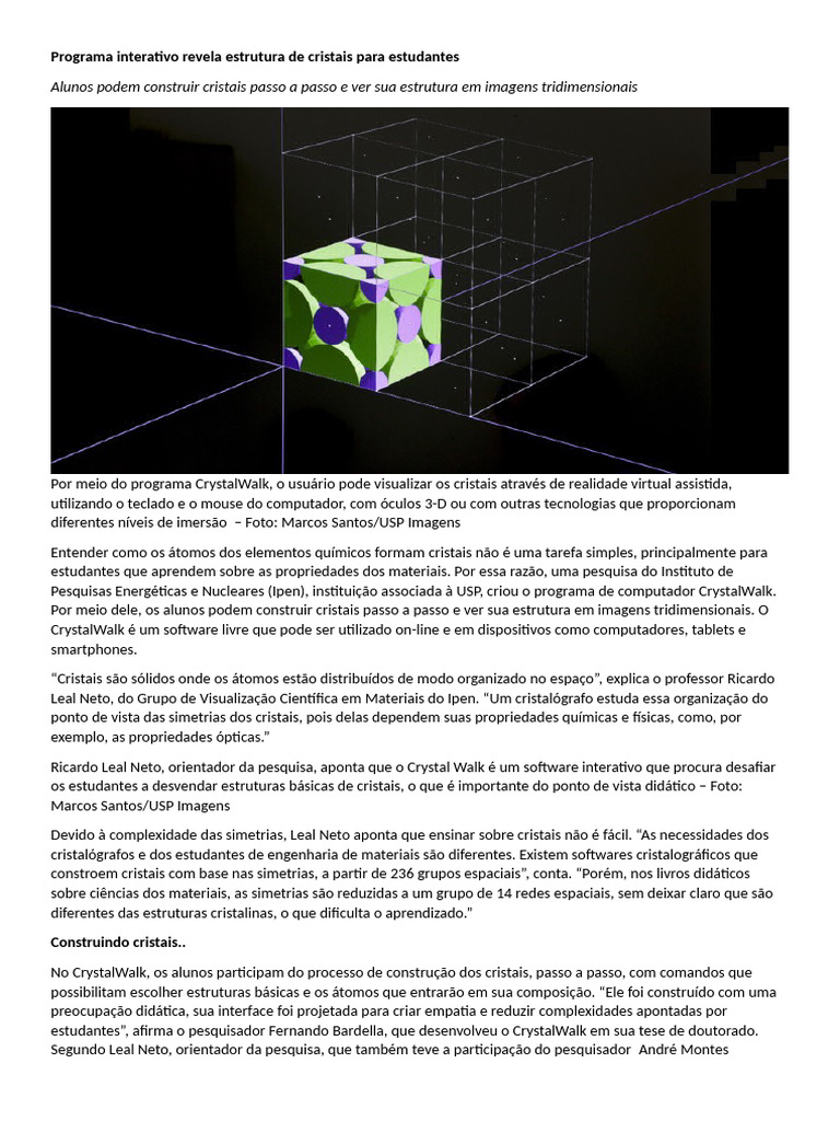 Programa Interativo Revela Estrutura de Cristais para Estudantes | PDF ...