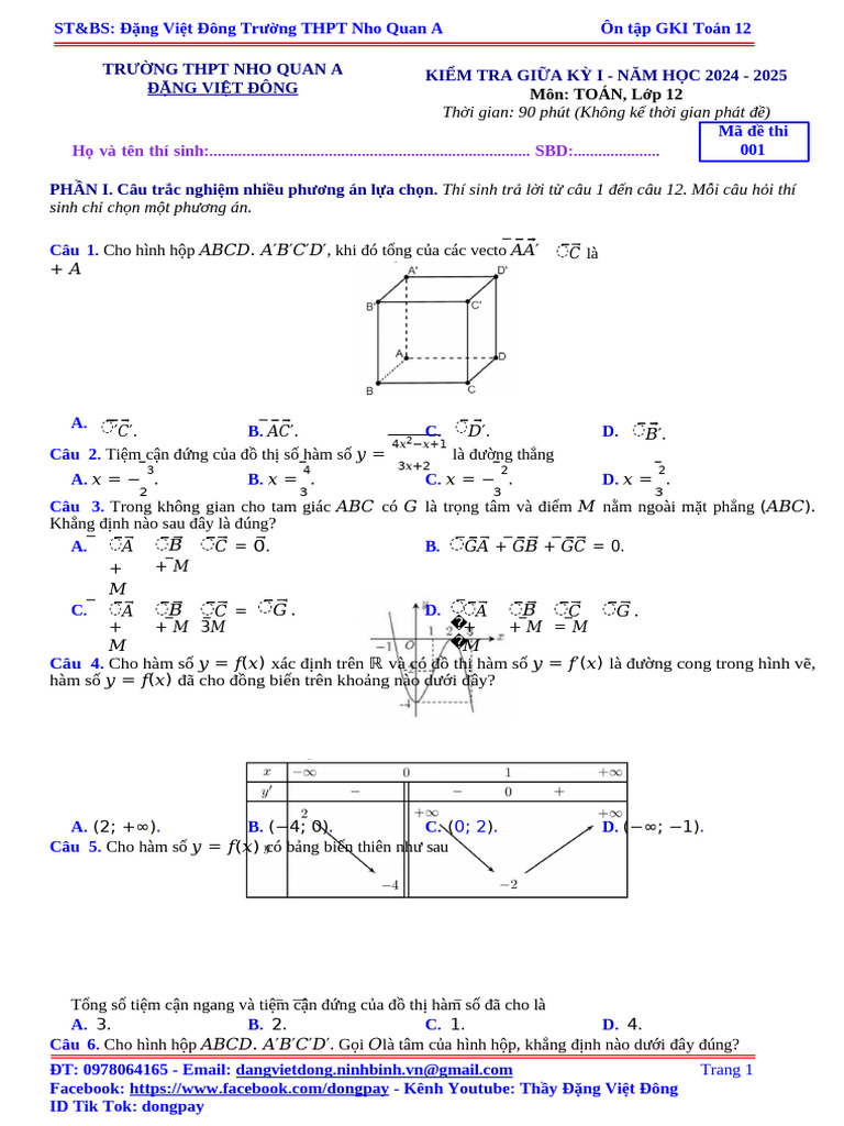 Bo de On Tap Kiem Tra Giua Hoc Ky 1 Mon Toan 12 Nam Hoc 2024 2025 | PDF