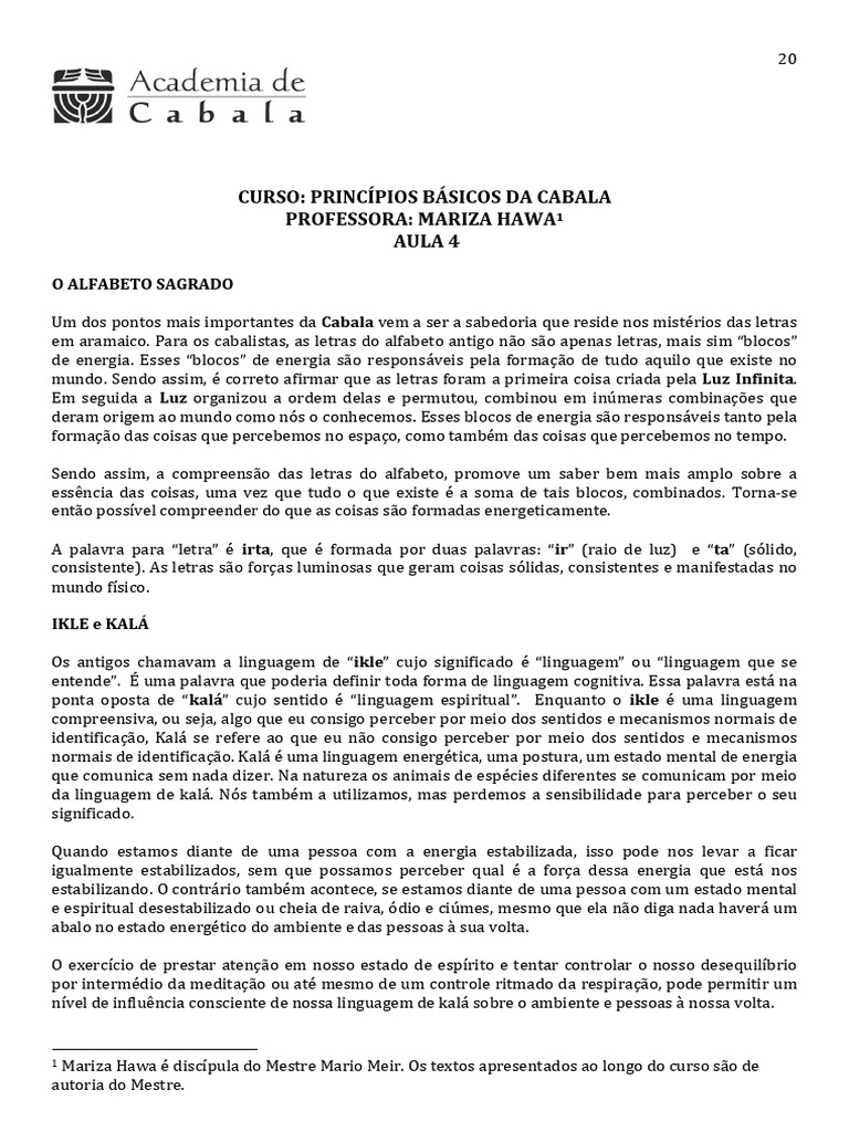 Aula4-Princípios Básicos Da Cabala | PDF | Cabala | Dormir