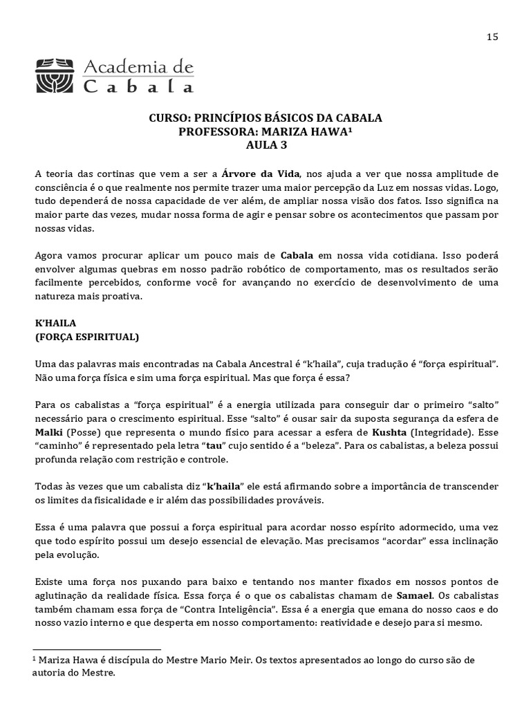 Aula3-Princípios Básicos Da Cabala | PDF | Cabala | Pensamento