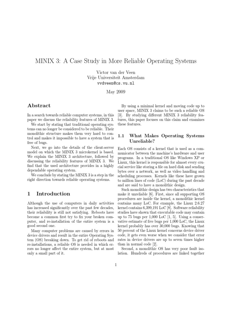 MINIX 3: A Case Study in More Reliable Operating Systems | PDF | Kernel ...