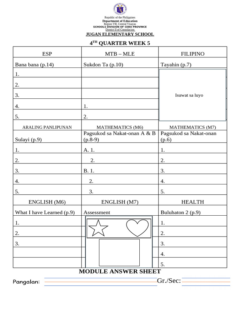 Answer Sheet 2024 Adm W5 | PDF