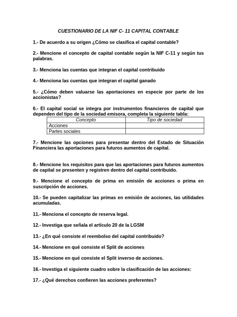 Cuestionario NIF C11 | PDF | Compartir (Finanzas) | Contabilidad
