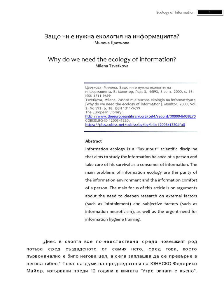 Ecology of Information 2000 | PDF | Wellness | Science & Mathematics