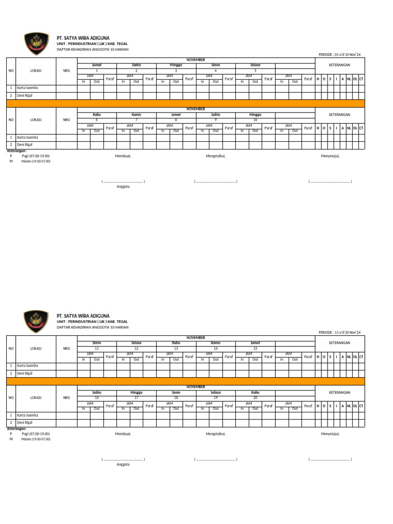 Form Absen November 2024 Perindustrian (Lik) | PDF
