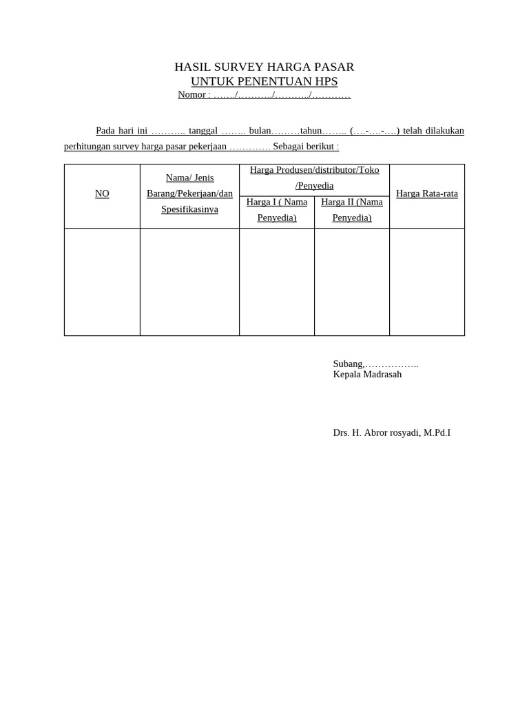 HASIL SURVEY HARGA PASAR Subang | PDF