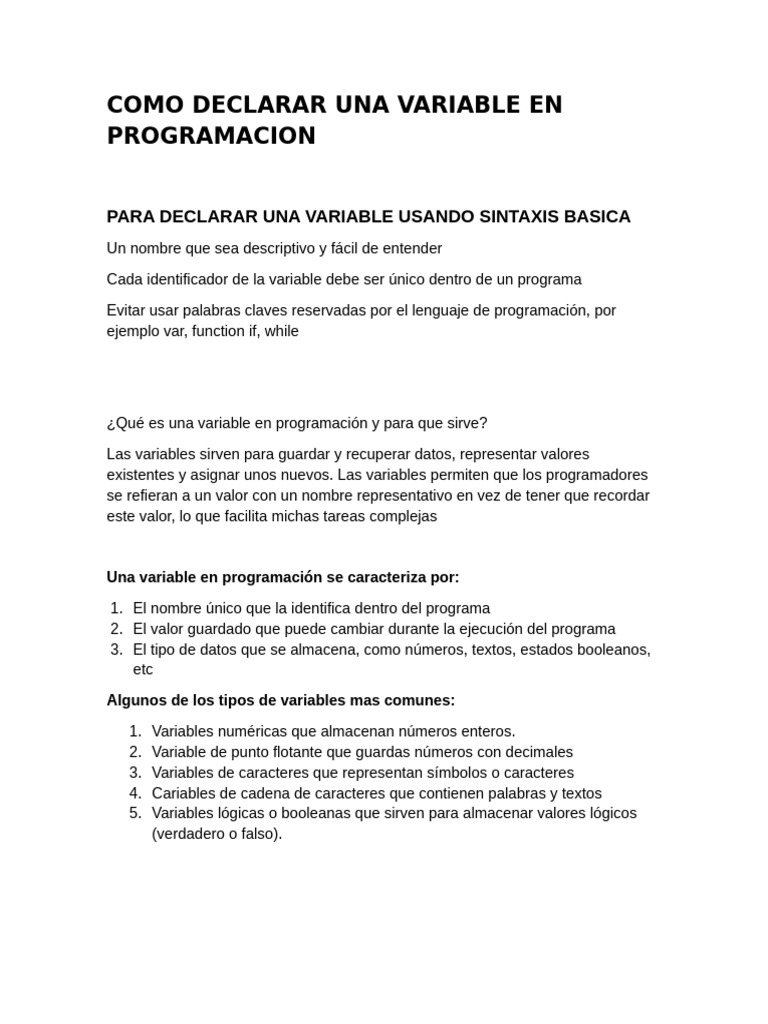Como Declarar Una Variable en Programacion | PDF | Tecnología e ingeniería