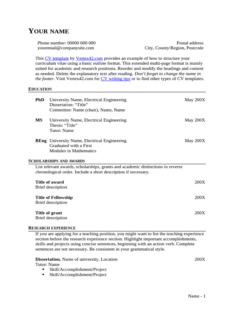 Extended CV Template | PDF | Thesis | Teaching Assistant