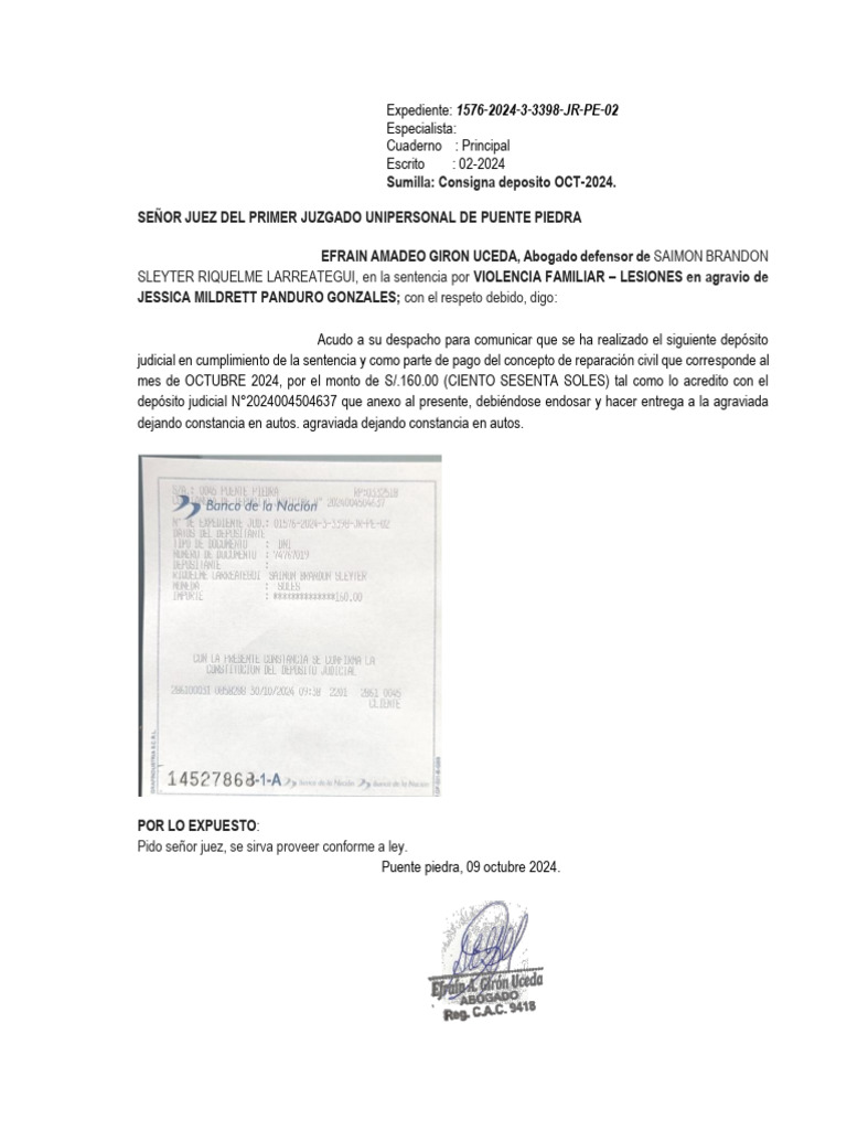 Riquelme - Consigna Deposito Oct-2024 | PDF