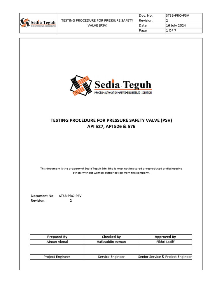 PSV PROCEDURE 2024 - Akmal.R1 - MH | PDF | Valve | Leak
