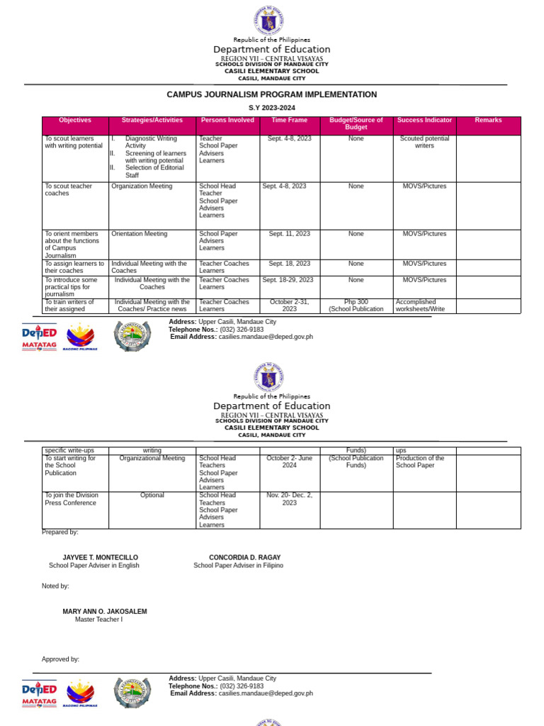 Campus Journalism Program Implementation | PDF