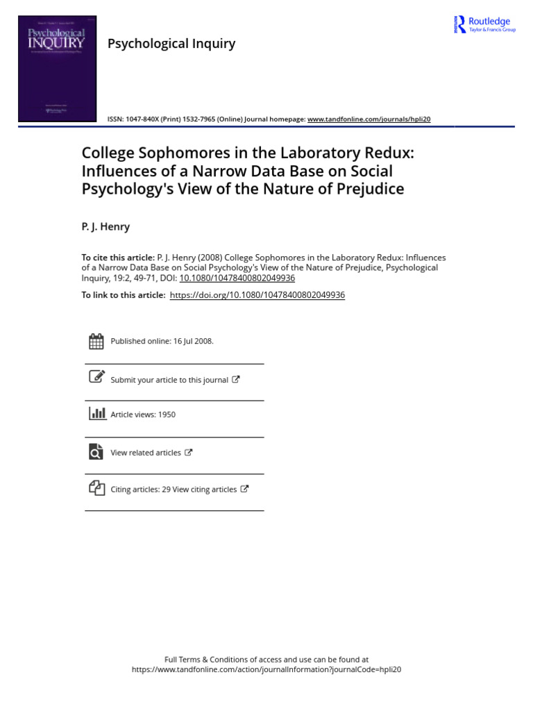 College Sophomores in The Laboratory Redux Influences of A Narrow Data ...