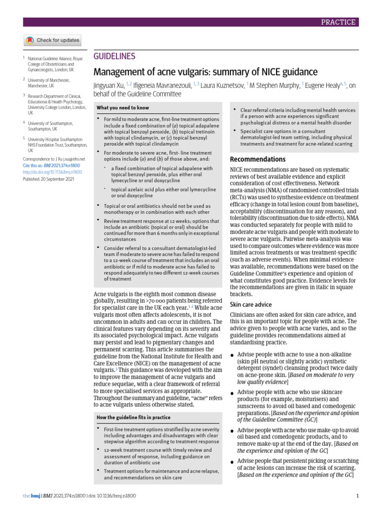 2021 - 09 - 25 BMJ Management of Acne Vulgaris Summary of NICE Guidance ...