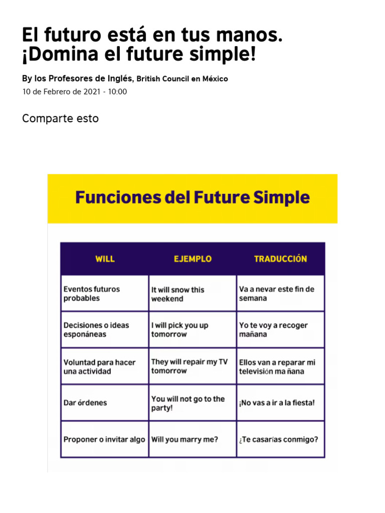 Domina el futuro simple en inglés | PDF | Sistema internacional de ...