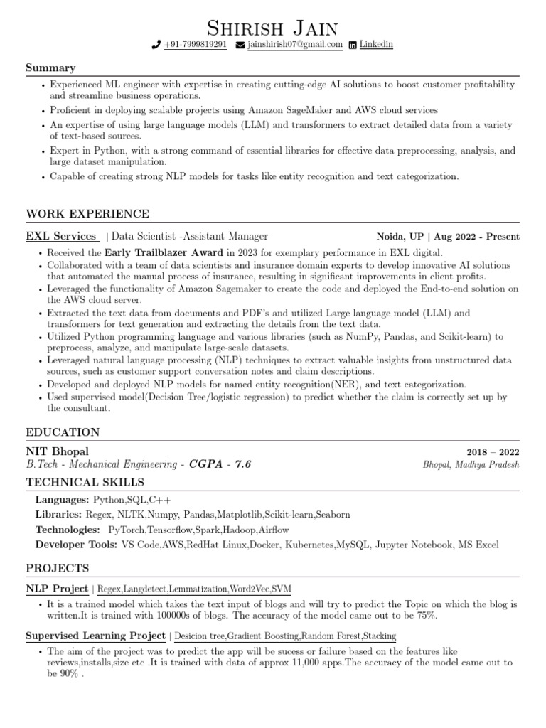 shirish_jain_resume | PDF | Data Science | Data