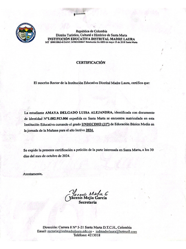 Certificado Estudiantil | PDF