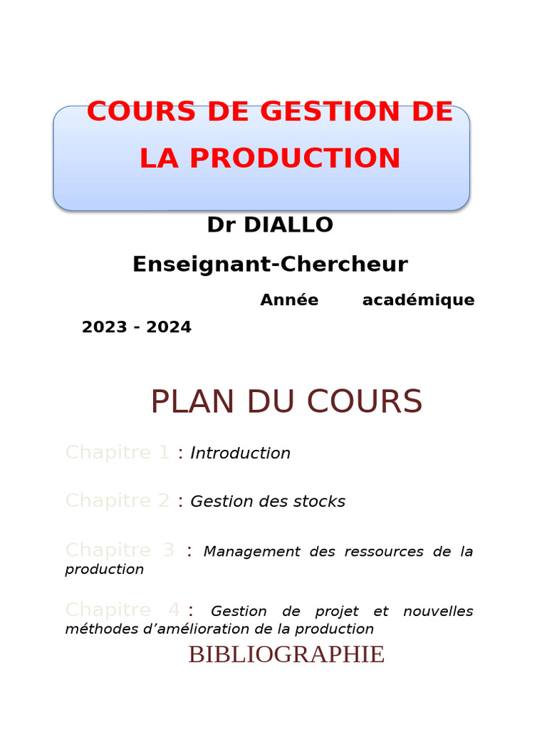 Chapitre 1 - Gespro-2024 | PDF | Sous-traitance | Business