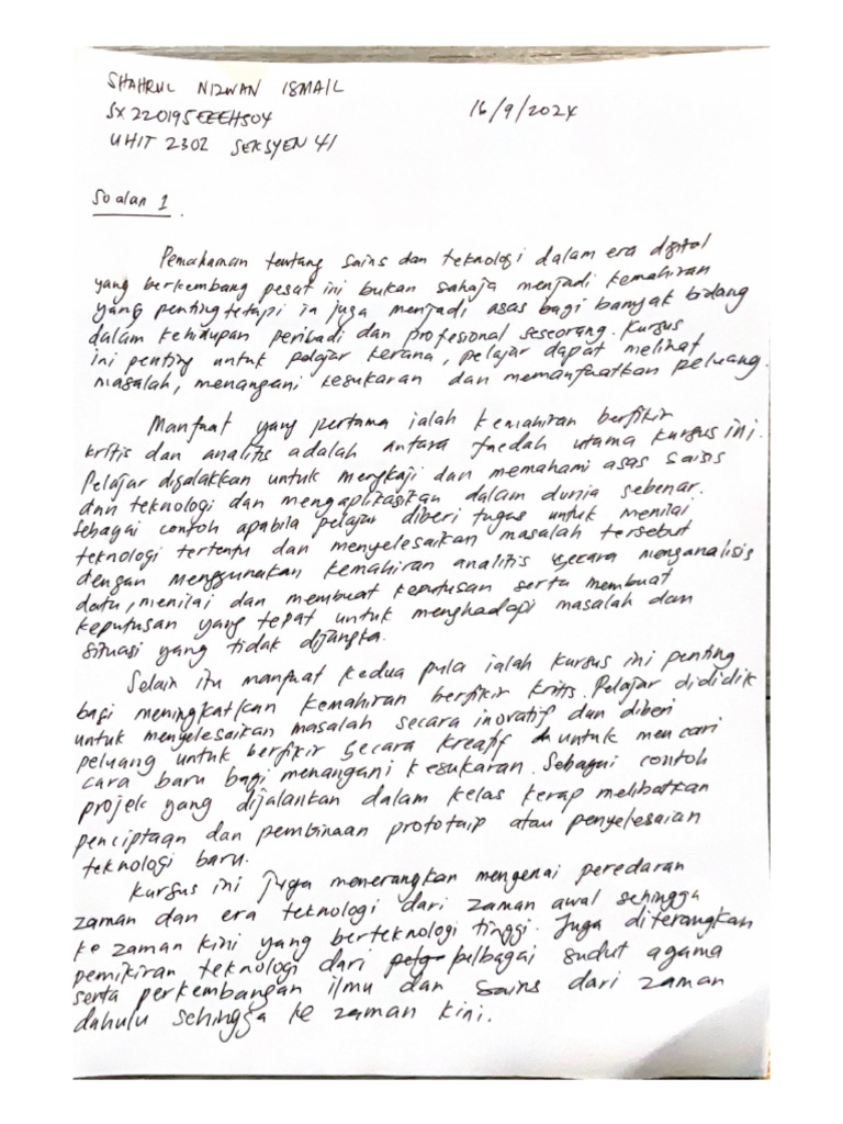 Ujian Esei UHIT 2023 Shahrul Nizwan | PDF