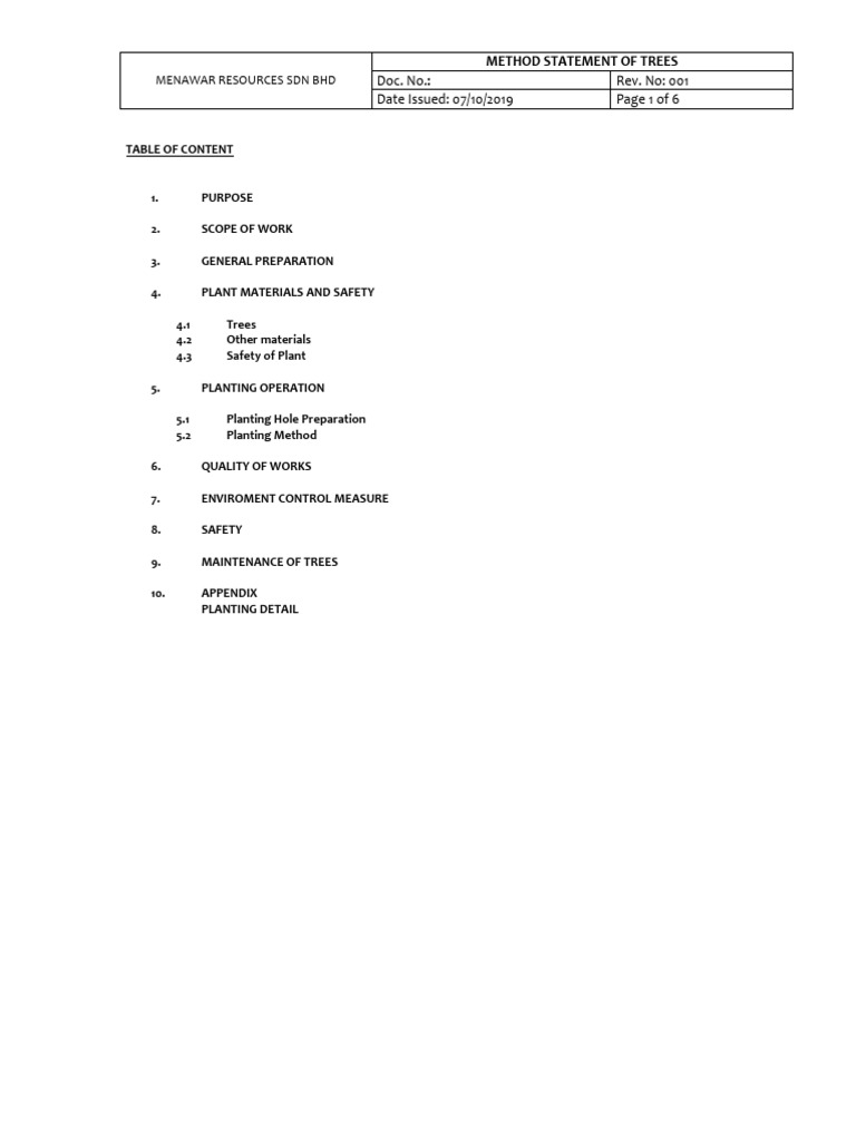 Tree Planting Method Statement | PDF | Surface Runoff | Mulch
