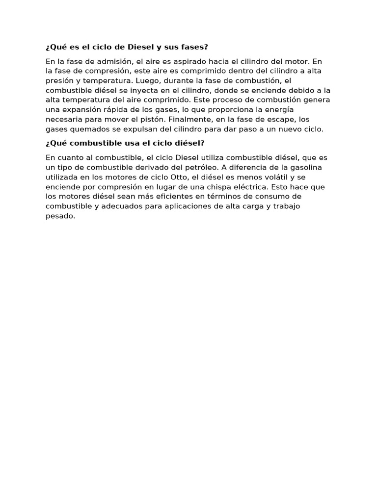 ¿Qué Es El Ciclo de Diesel y Sus Fases | PDF