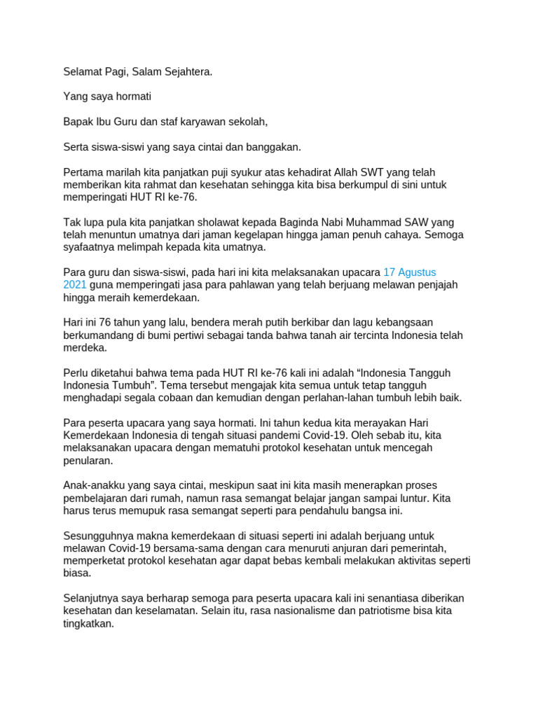 Amanat Pembina Upacara 17 Agustus | PDF