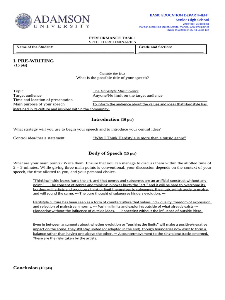 META 5 Task Sheet Speech | PDF | Genre | Speech
