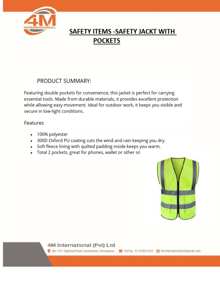 SAFETY ITEMS-Safety Jackts With Pockets | PDF