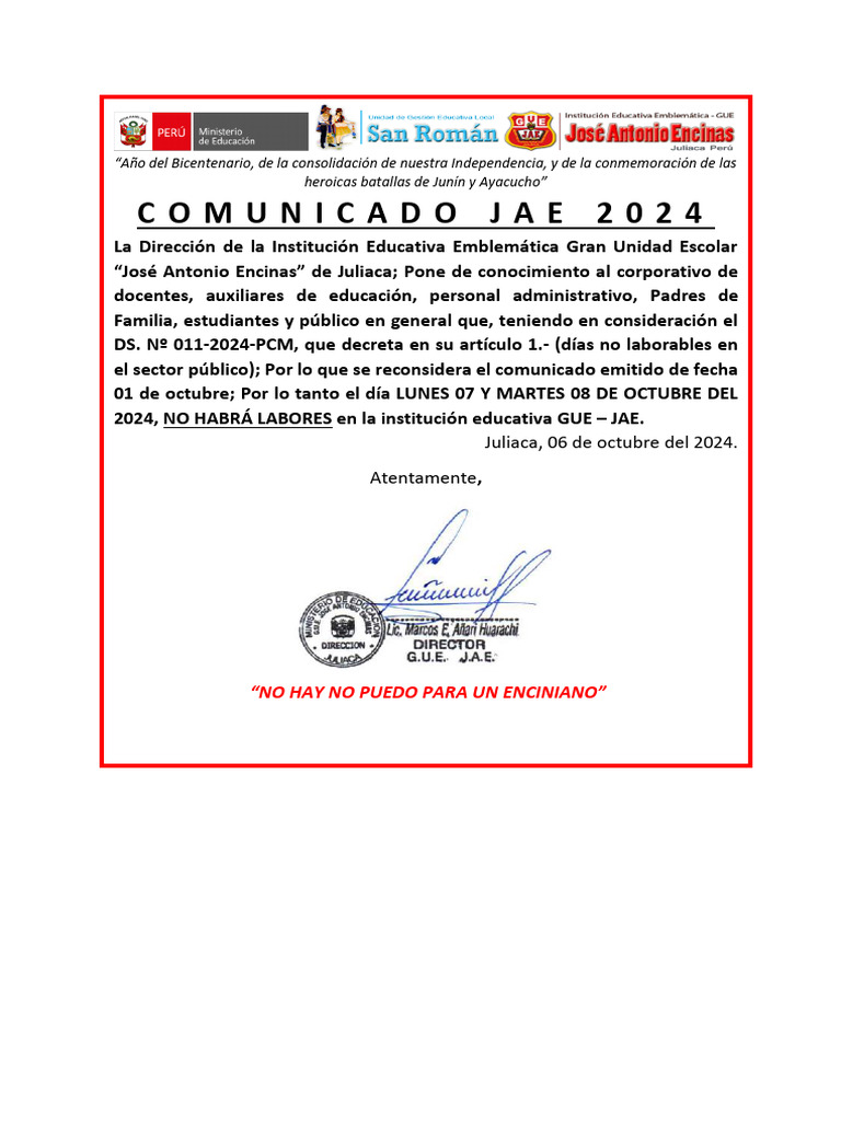 Comunicado Feriados 7 y 8 de Octubre. | PDF