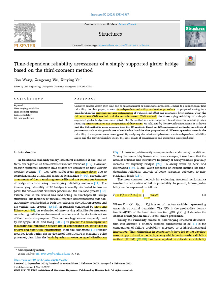 Wang Et Al (2023) - Time-Dependent Reliability Assessment of A Simply Supported Girder Bridge ...
