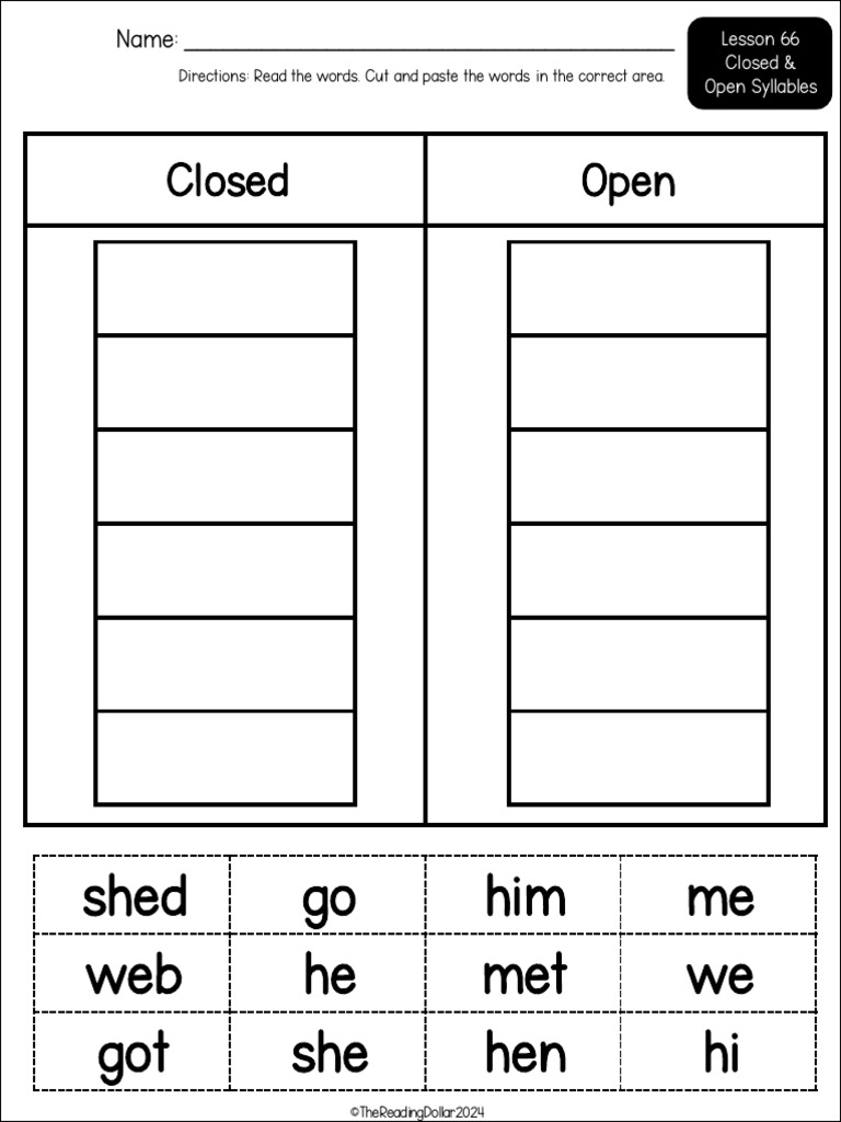 Open and Closed Syllables Worksheet | PDF