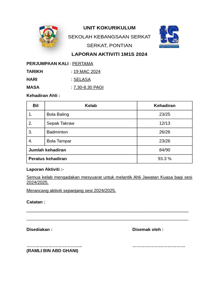 Laporan Aktiviti 1m1s 2024 | PDF