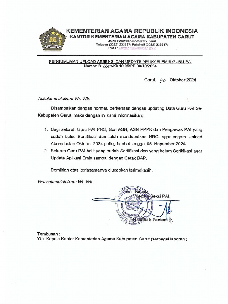 Pengumuman Upload Absensi Dan Update Emis | PDF