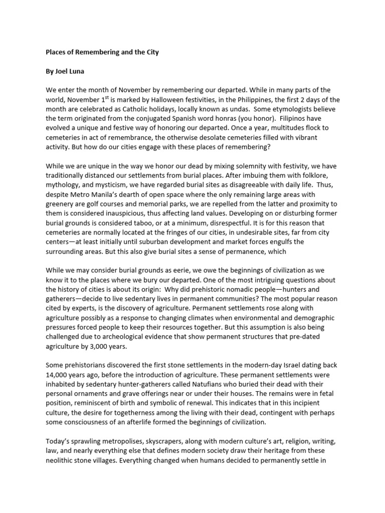 2023.11 Places of Remembering and the City | PDF | Cemetery | Burial