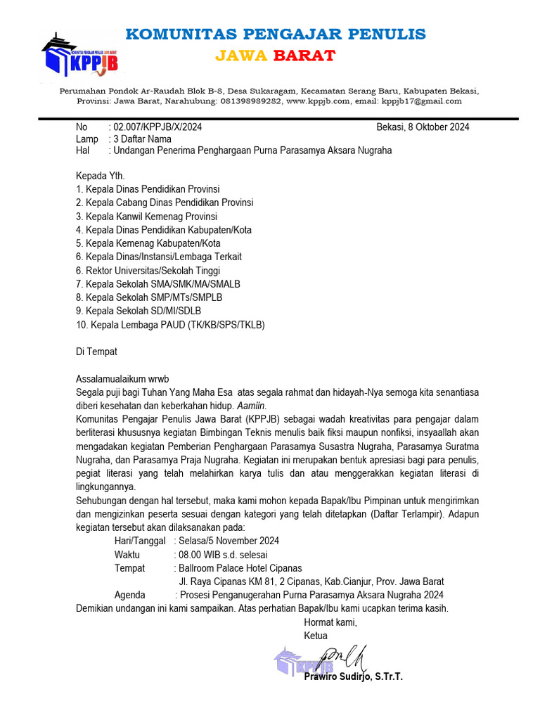 Undangan Purna Parasamya Aksara Nugraha Ke-V 2024. Revisi | PDF