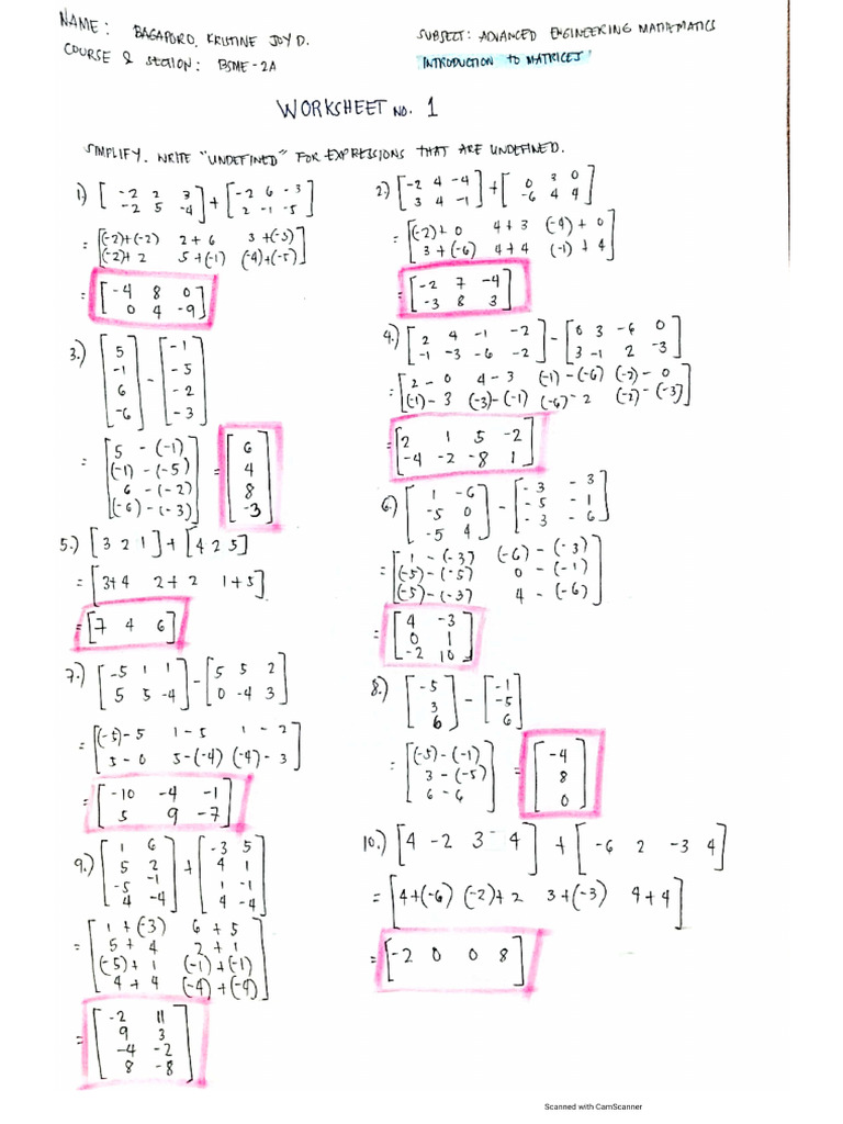 Advanced Engineering Mathematics (WS#01) | PDF