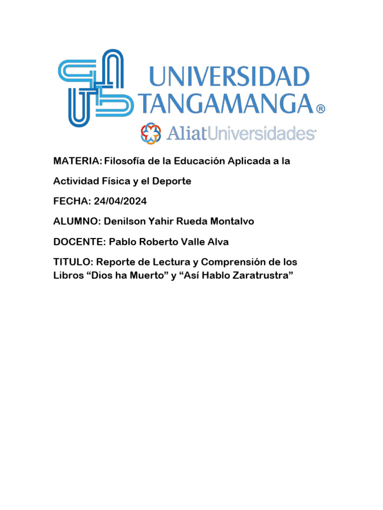 Filosfia Proyecto | PDF | Así habló Zarathustra | Friedrich Nietzsche