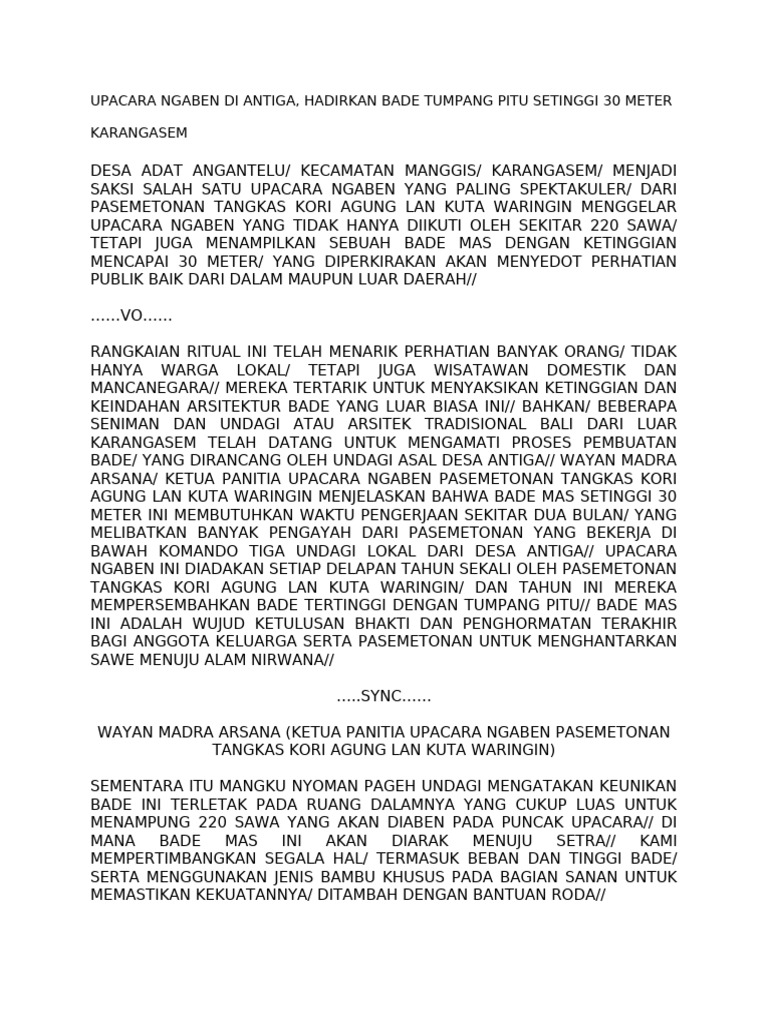 Upacara Ngaben Di Antiga Hadirkan Bade Setinggi 30 Meter | PDF